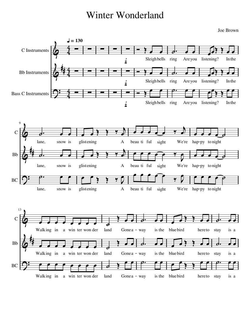 Winter Wonderland Sheet music for Trombone, Flute, Trumpet in b-flat ...