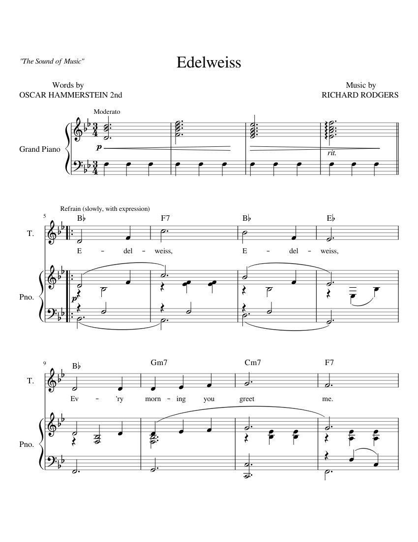 The Sound of Music - Edelweiss | Piano and Voice Sheet Music with ...