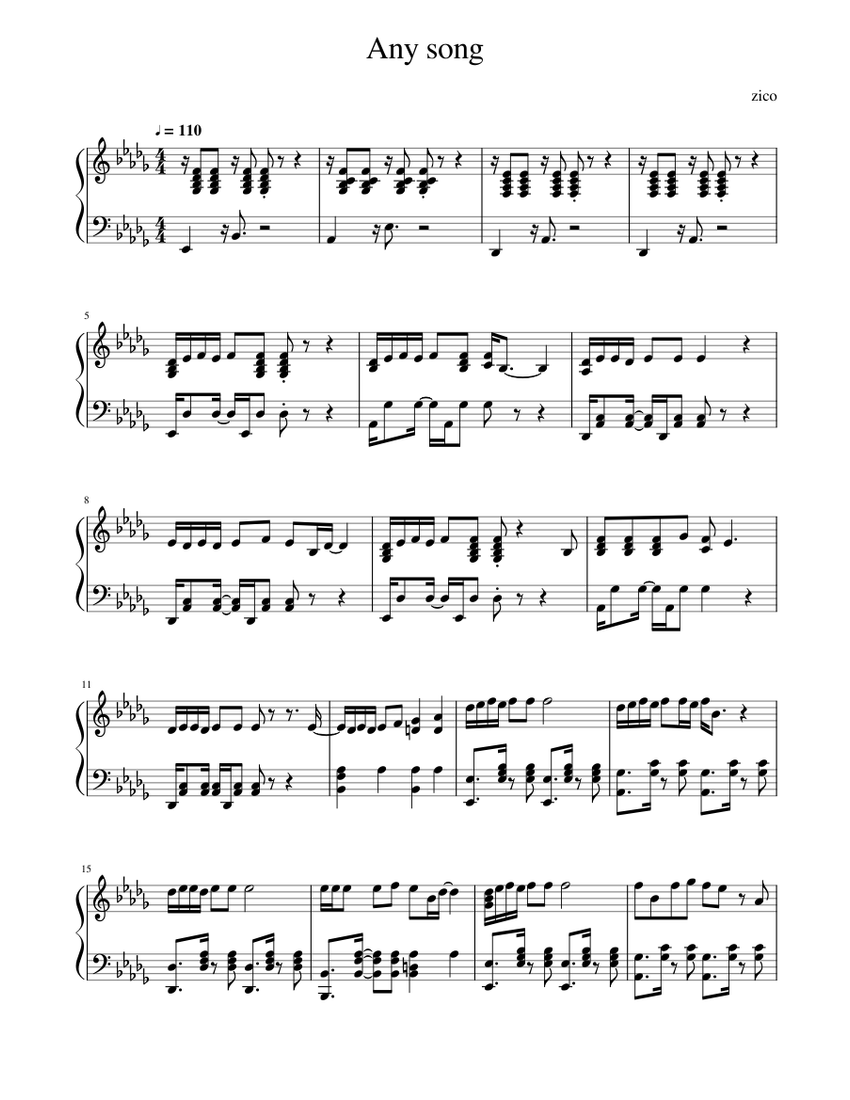 any song zico Sheet music for Piano Solo Musescore