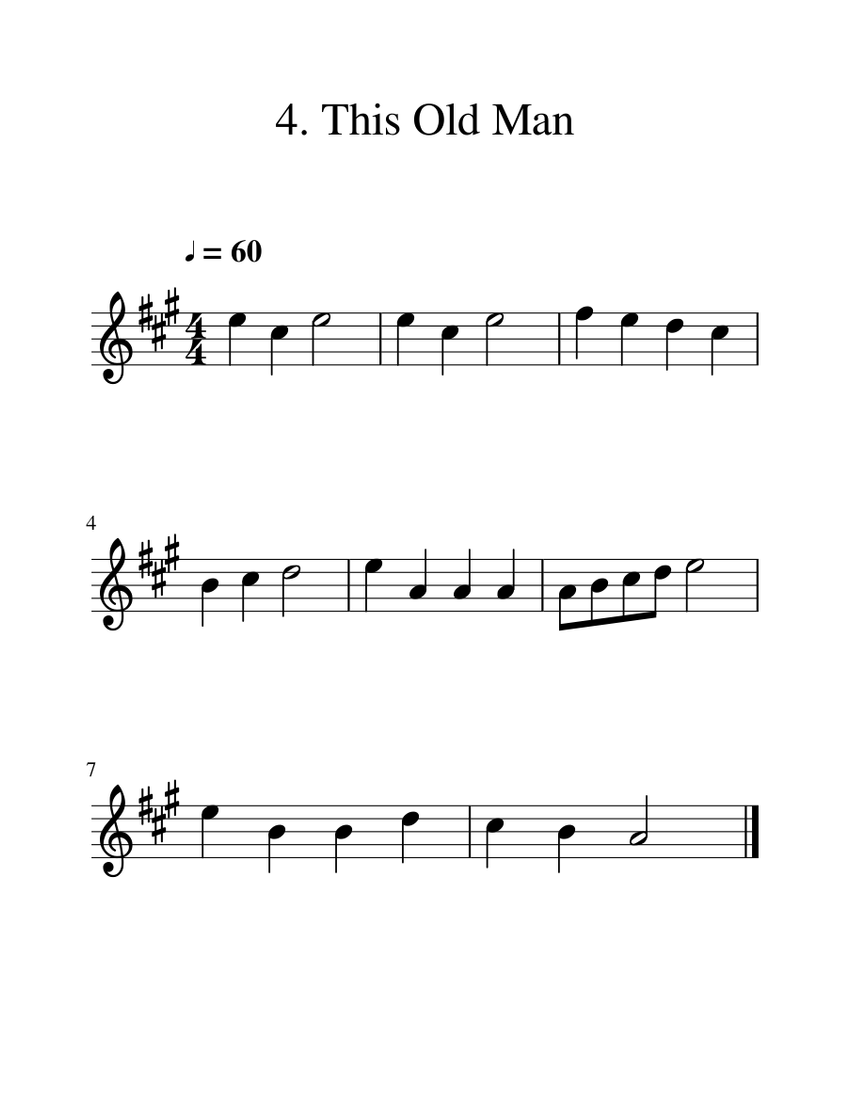Elementary 1 , 4. This Old Man Sheet Music for Violin (Solo ...