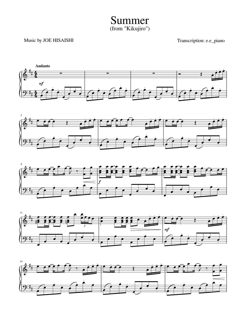 Summer - Joe Hisaishi Sheet music for Piano (Solo) | Musescore.com
