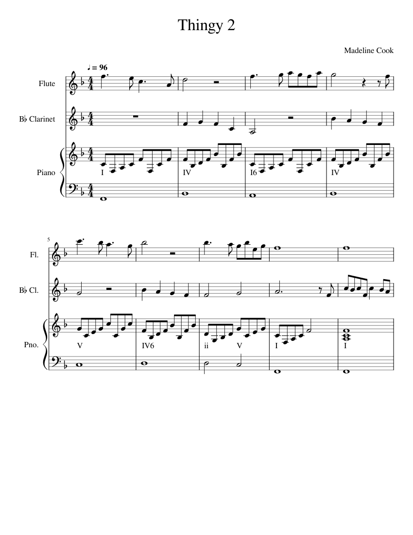 Thing for Comp Sheet music for Piano, Flute, Clarinet in b-flat ...