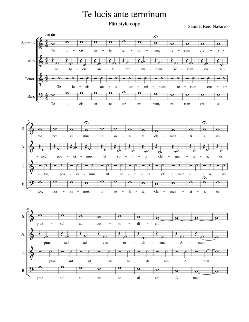 Te lucis ante terminum Sheet Music for Soprano, Alto, Tenor, Bass voice ...