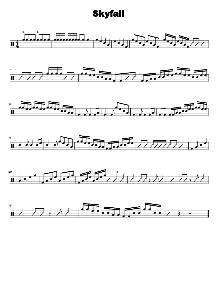 Skyfall Sheet Music for Bass drum (Marching Band) | MuseScore.com