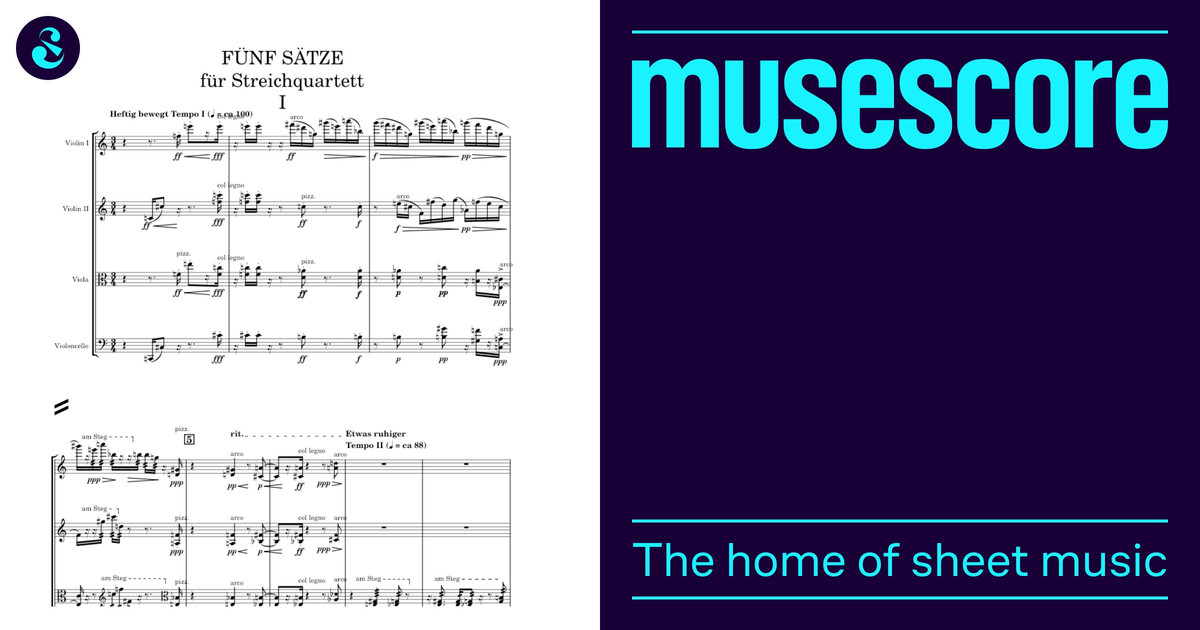 5 Movements, Op.5 – Anton Webern Sheet Music for Violin, Viola, Cello (String Quartet ...