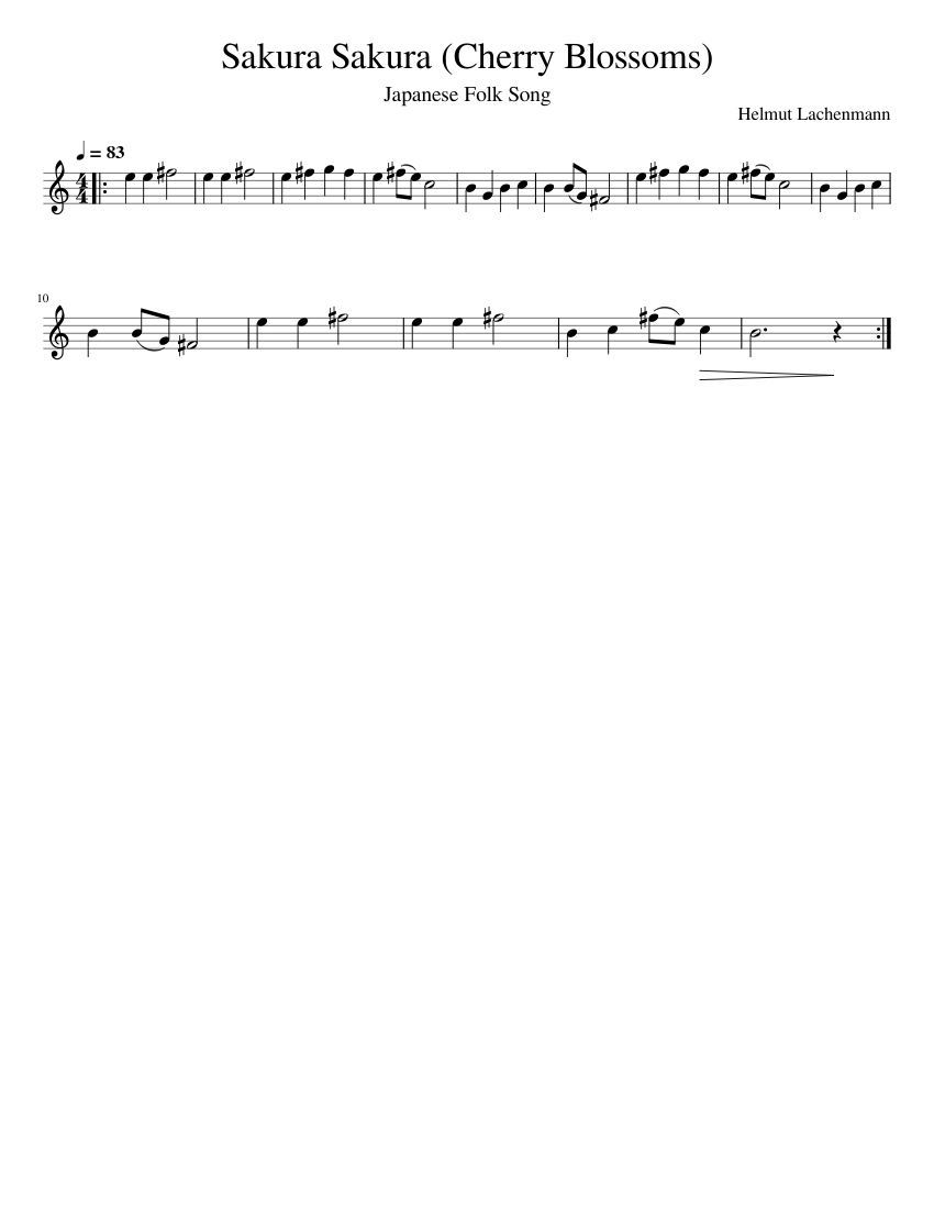 Sakura Sakura (Cherry Blossoms) - Helmut Lachenmann Sheet Music for ...