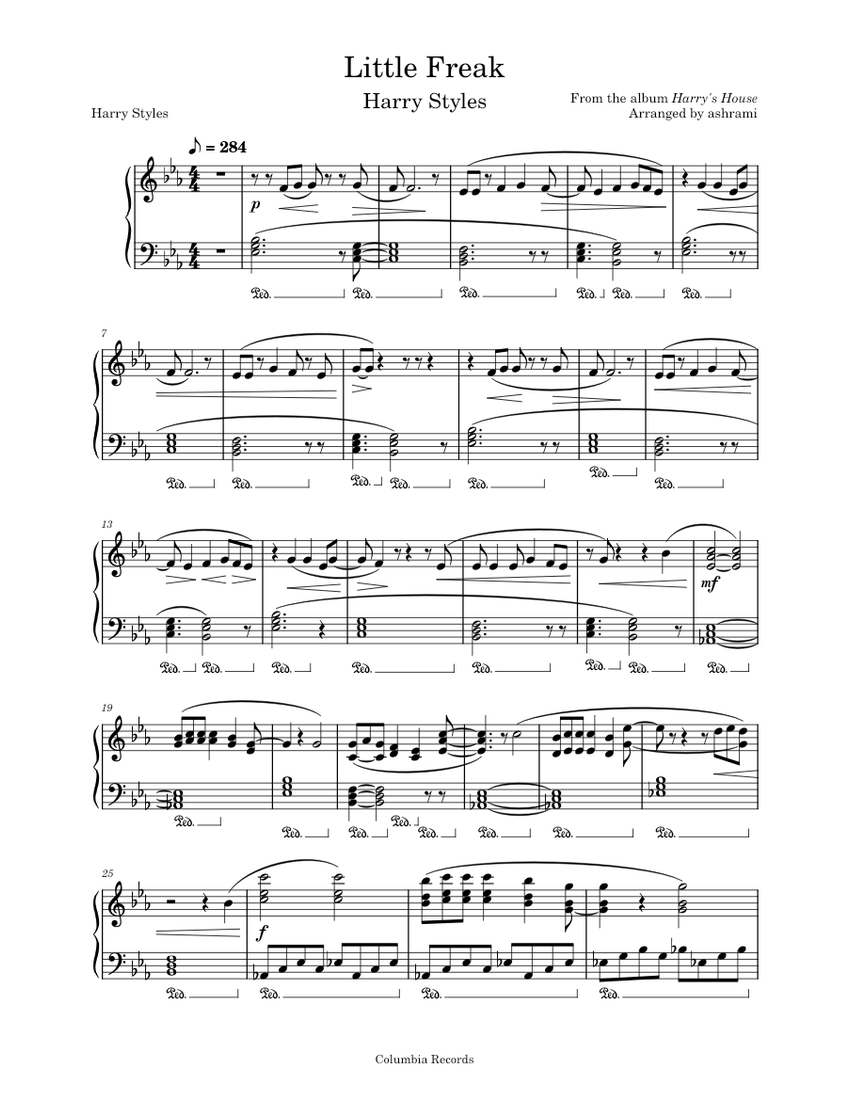 Little Freak – Harry Styles Sheet Music for Piano (Solo) Easy ...
