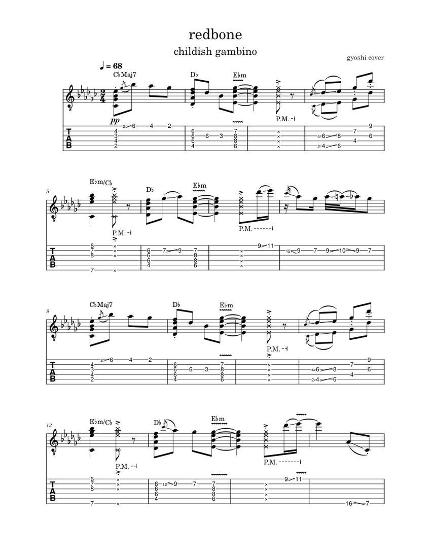 Redbone - Childish Gambino (gyoshi cover) Sheet Music and Tab with ...