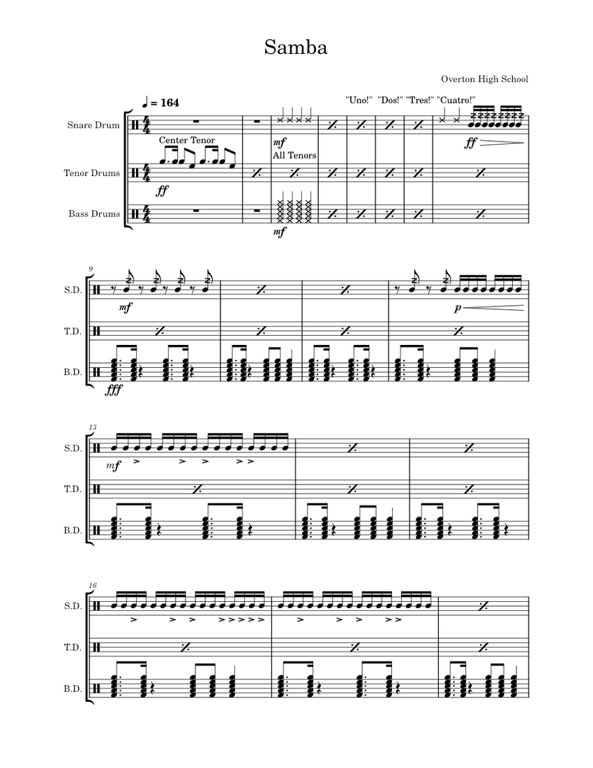Samba Sheet music for Snare drum, Tenor drum, Bass drum (Marching Band ...