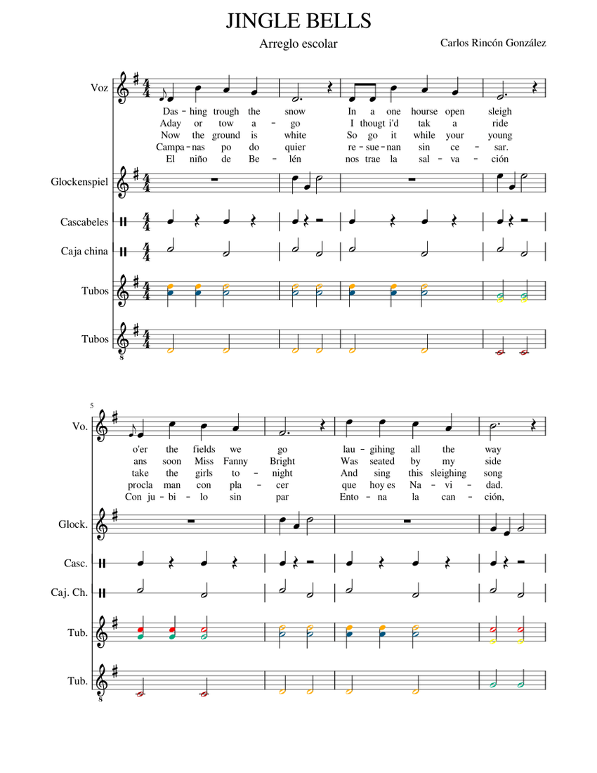 JINGLE BELLS orff Sheet Music for Vocals, Glockenspiel, Xylophone ...
