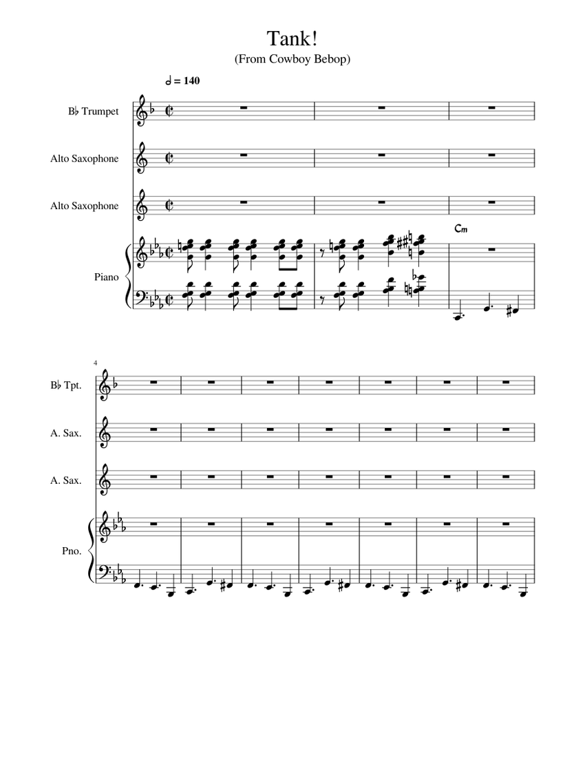 Tank! (From Cowboy Bebop) Sheet music for Piano, Saxophone alto ...