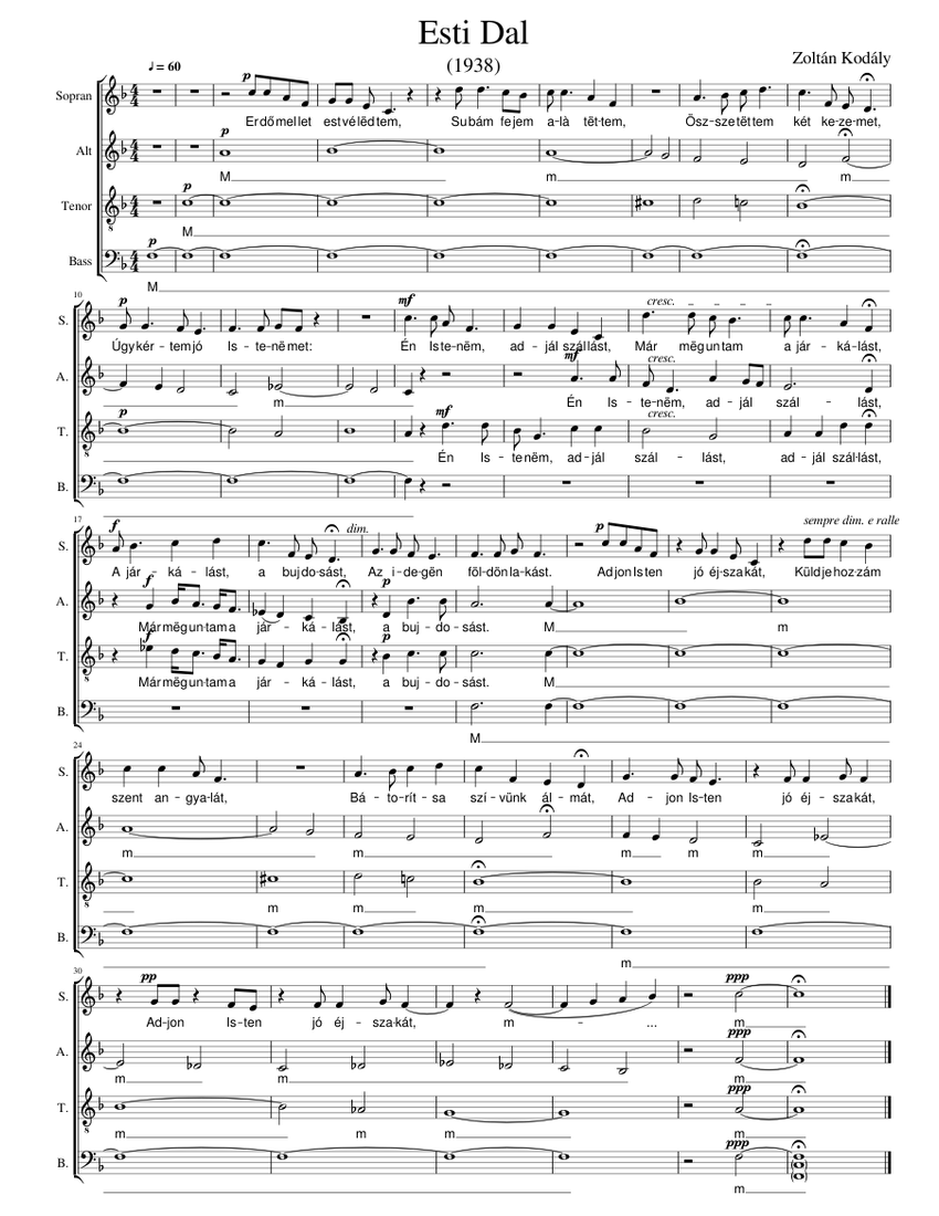 Esti Dal Sheet Music for Soprano, Alto, Tenor, Bass voice (Choral) | MuseScore.com