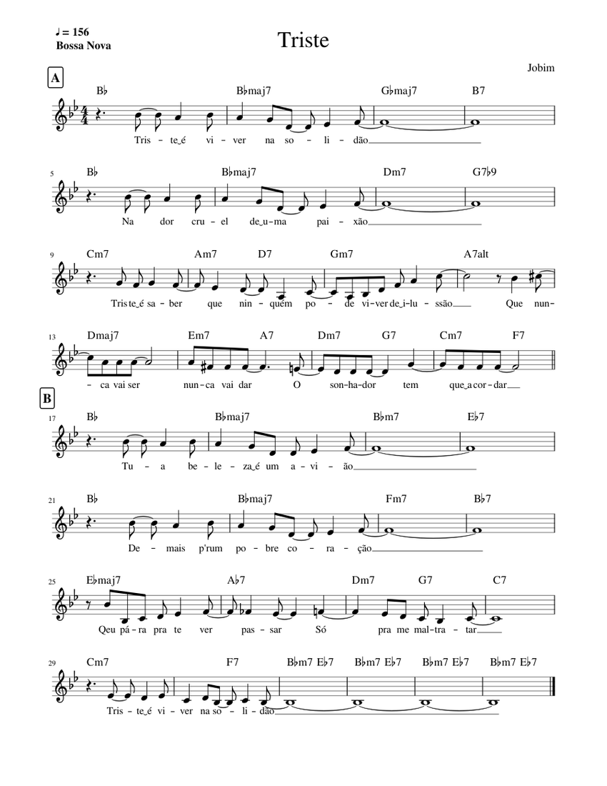 Triste Sheet Music with Chords for Piano (Solo) easy | MuseScore.com