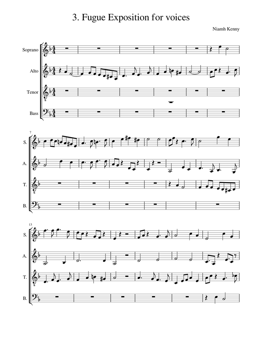 3. Fugue Exposition for voices Sheet Music for Bass guitar (Solo ...