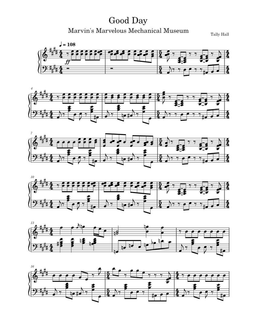 Good day – Tally Hall Sheet Music for Piano (Solo) | MuseScore.com