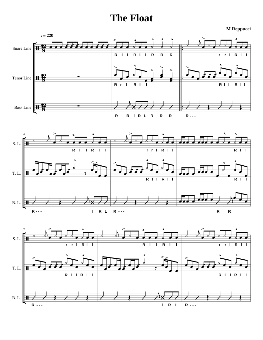 The Float Sheet music for Snare drum, Tenor drum, Bass drum (Percussion ...