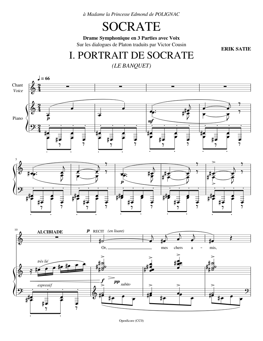 Satie, Erik – Socrate, No.1 – Portrait de Socrate Sheet music for Piano ...