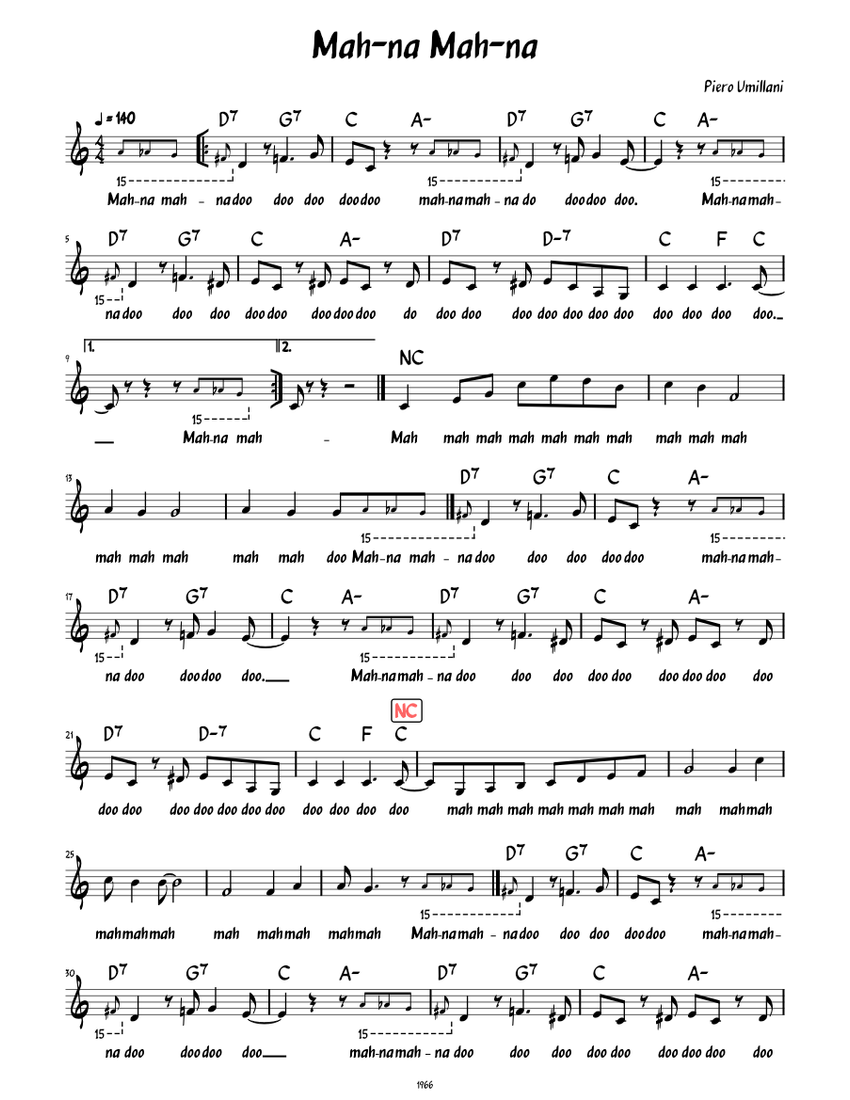 Mah-na Mah-na (Lead sheet with lyrics --sort of ) Sheet music for Piano (Solo) Easy | Musescore.com