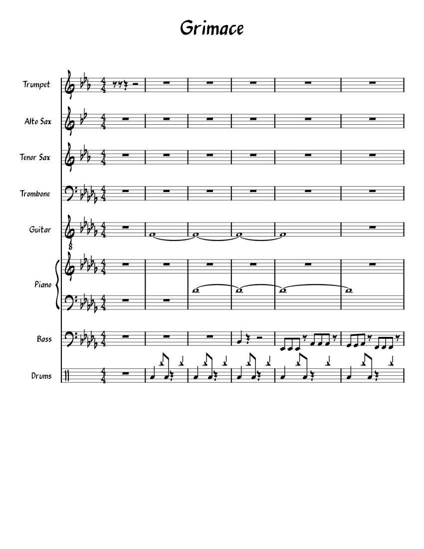 Grimace Sheet Music for Piano, Trombone, Saxophone alto, Saxophone ...