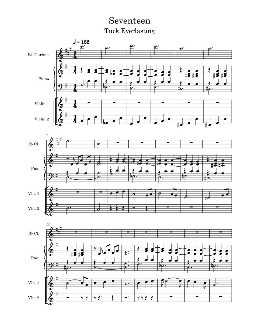 Tuck Everlasting - Seventeen – Nathen Tysen & Chris Miller Sheet Music ...