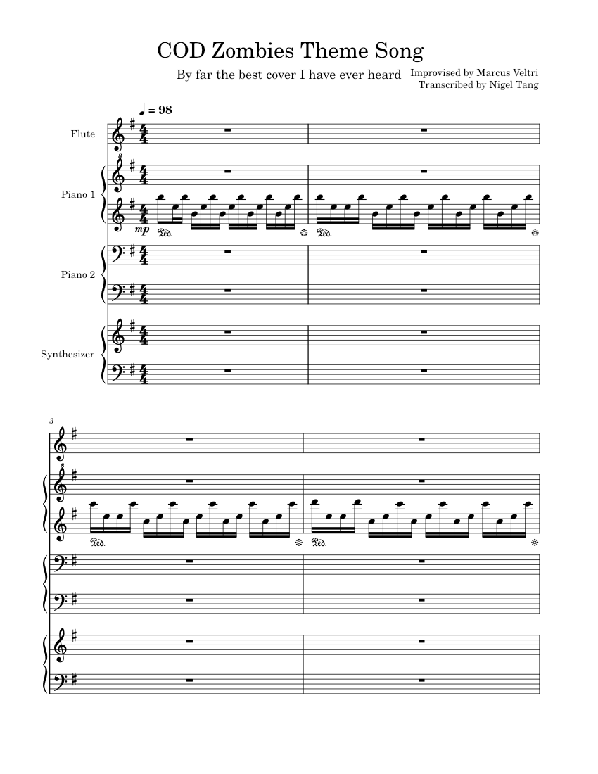 Damned - COD Black Ops Zombies improvisation Sheet Music for Piano ...