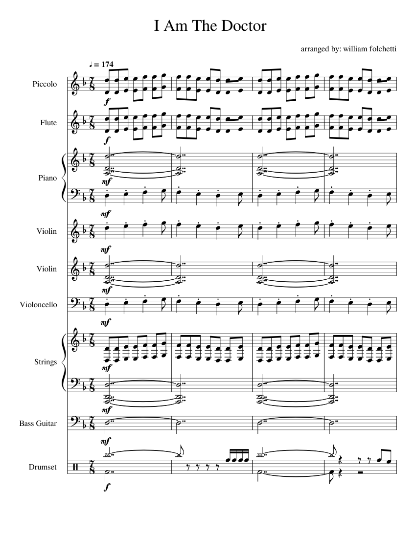 I Am The Doctor Sheet music for Piano, Flute piccolo, Flute, Violin ...