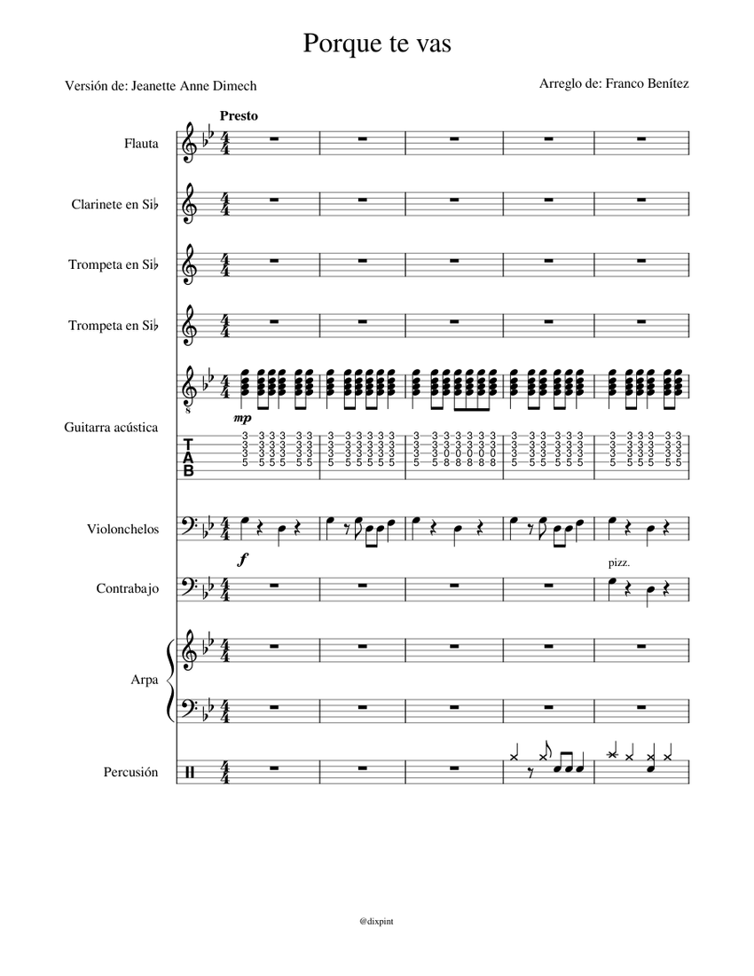 Porque te vas - Jeanette Anne Dimech Sheet music for Flute, Clarinet in ...