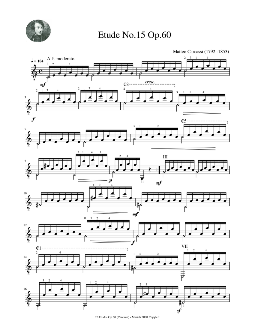 Etude No.15 Op.60 - Carcassi, Matteo (1792 - 1853) Sheet music for ...