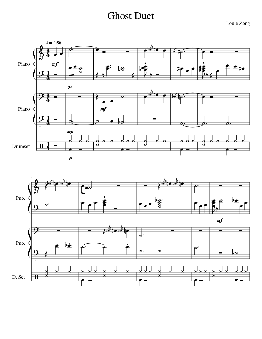 Ghost Duet Sheet music for Piano, Drum group (Mixed Trio) | Musescore.com
