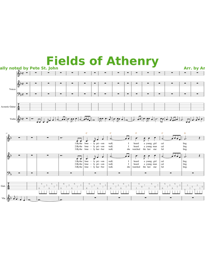 Fields of Athenry Sheet Music for Violin (Solo) | MuseScore.com