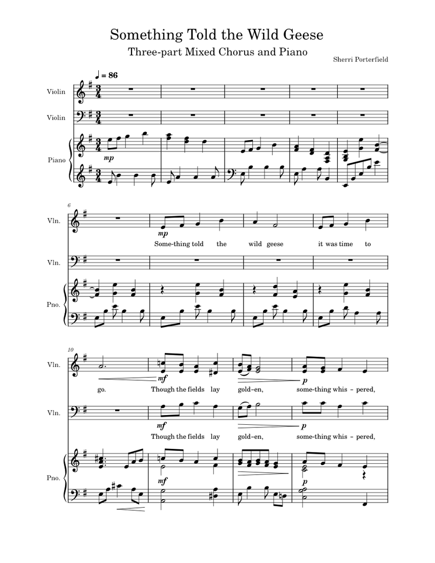 Something Told The Wild Geese – Sherri Porterfield Sheet music for ...