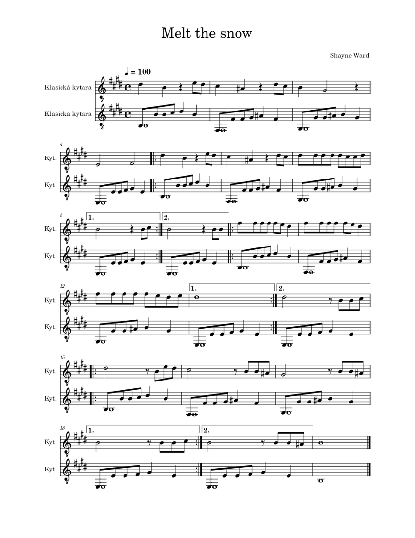 Melt the snow – Shayne Ward - 2 guitars Sheet music for Guitar (String ...