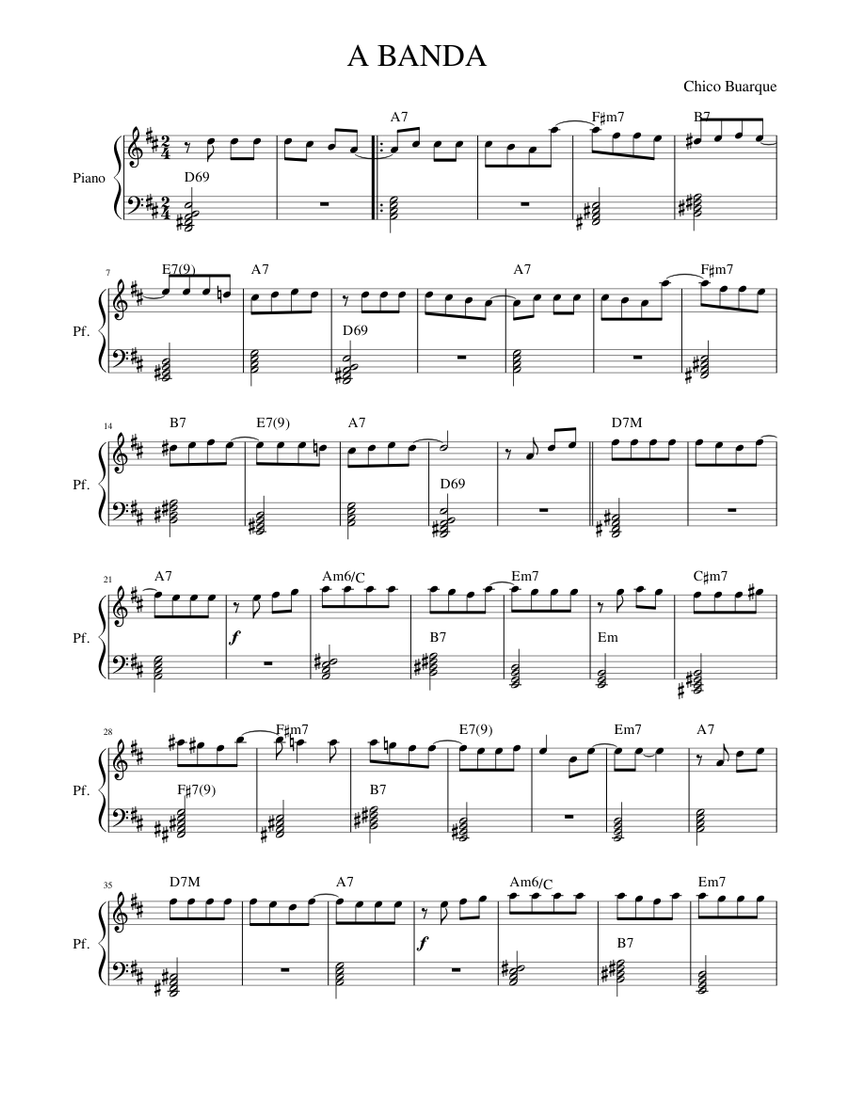 A BANDA Chico Buarque Re minore Sheet music for Piano (Piano Duo ...
