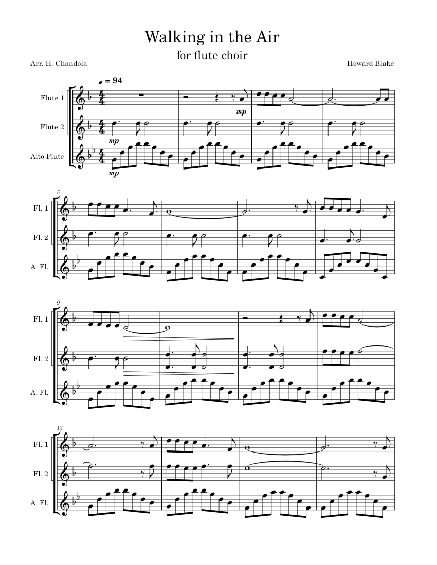 Walking in the air – Howard Blake Flute Choir Sheet music for Flute ...