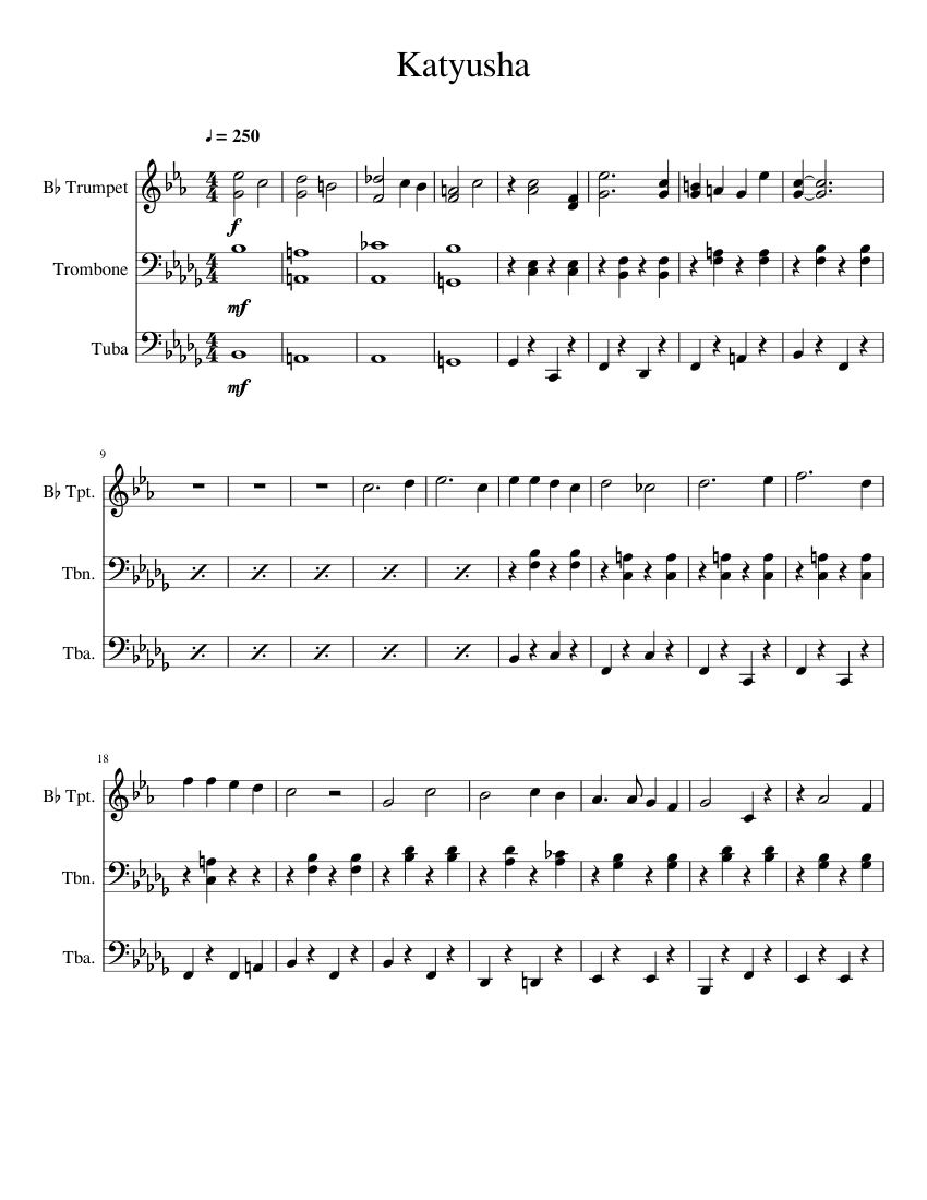 Katyusha Sheet music for Trombone, Tuba, Trumpet other (Mixed Trio ...