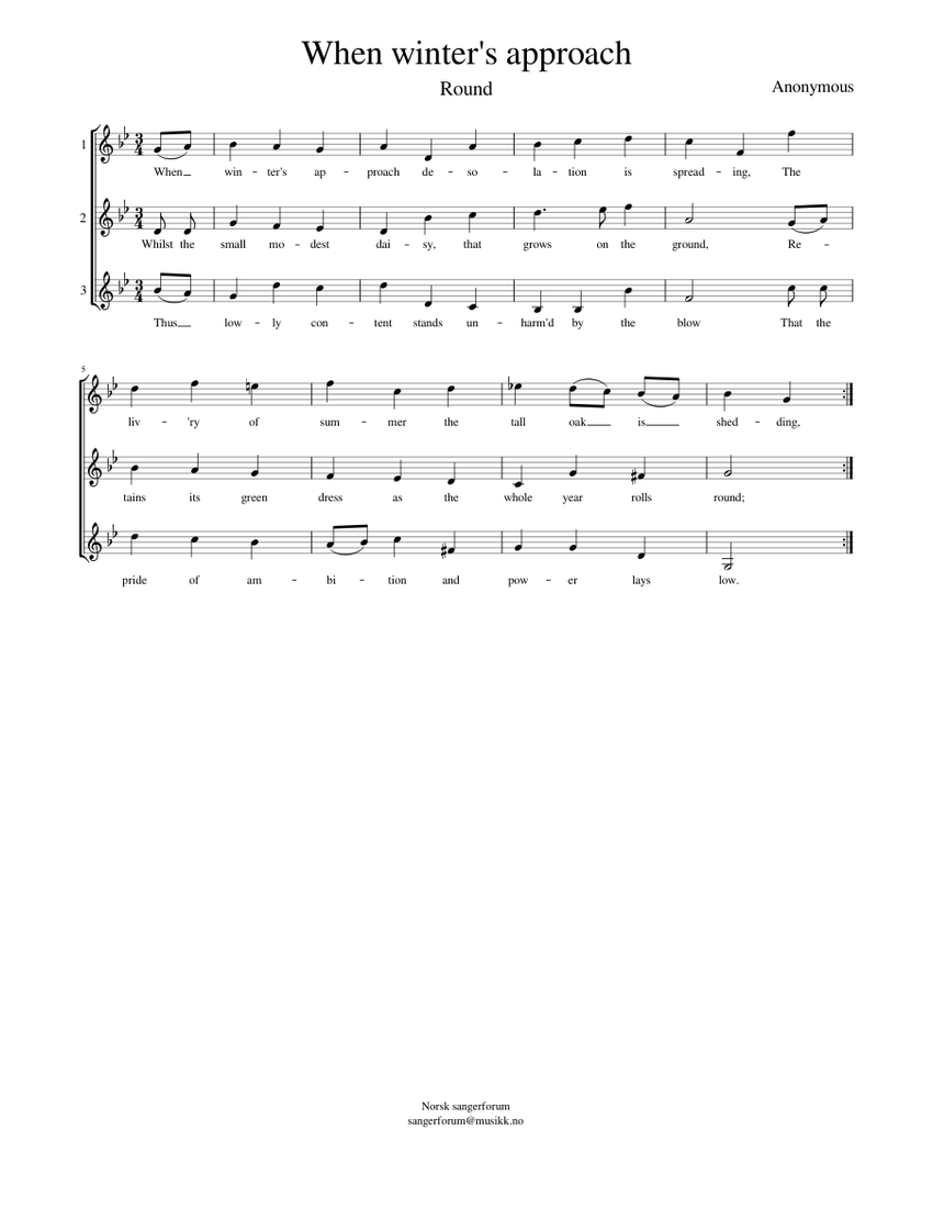 When winter's approach Sheet Music for Vocals (Choral) | MuseScore.com