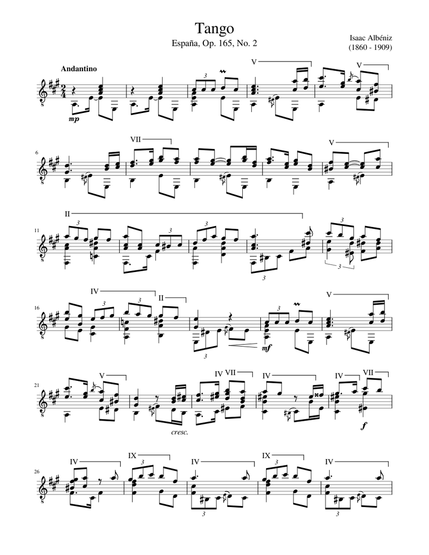 Isaac Albéniz - Tango Sheet Music for Guitar (Solo) | MuseScore.com