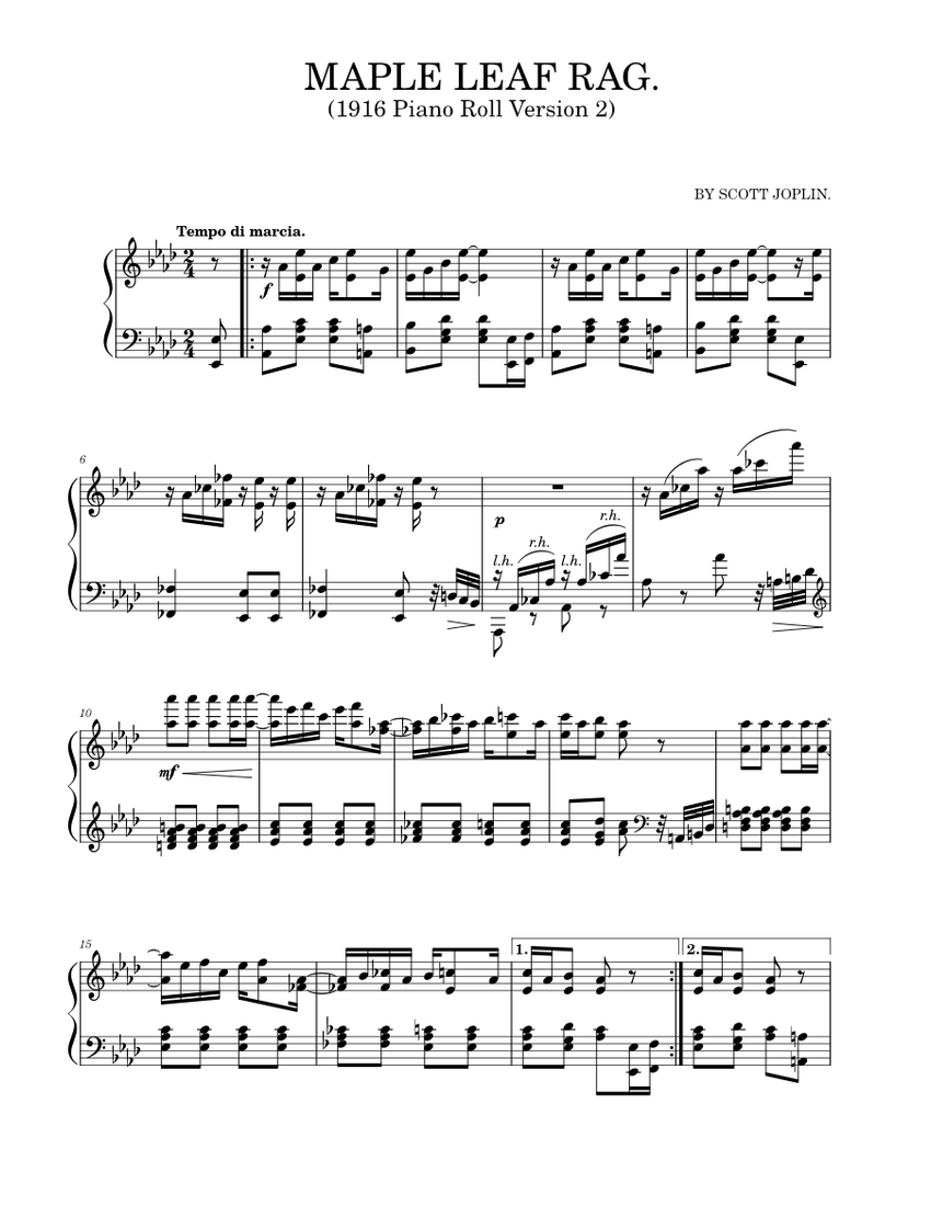 Maple leaf rag – Scott Joplin Maple Leaf Rag (Piano Roll Version ...