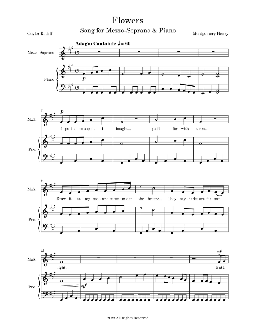 Flowers Sheet music for Piano, Mezzo soprano (Choral) | Musescore.com