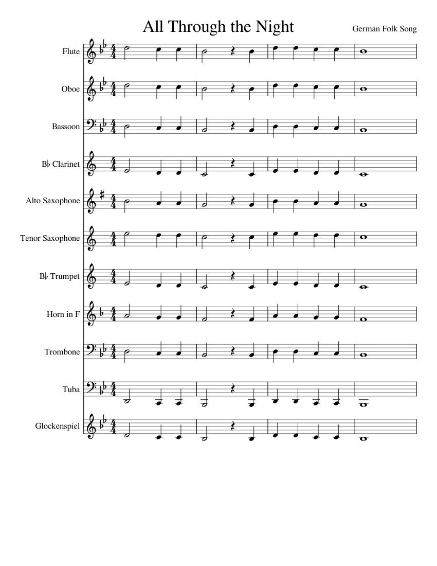 All Through The Night Sheet music for Trombone, Tuba, Flute, Oboe ...