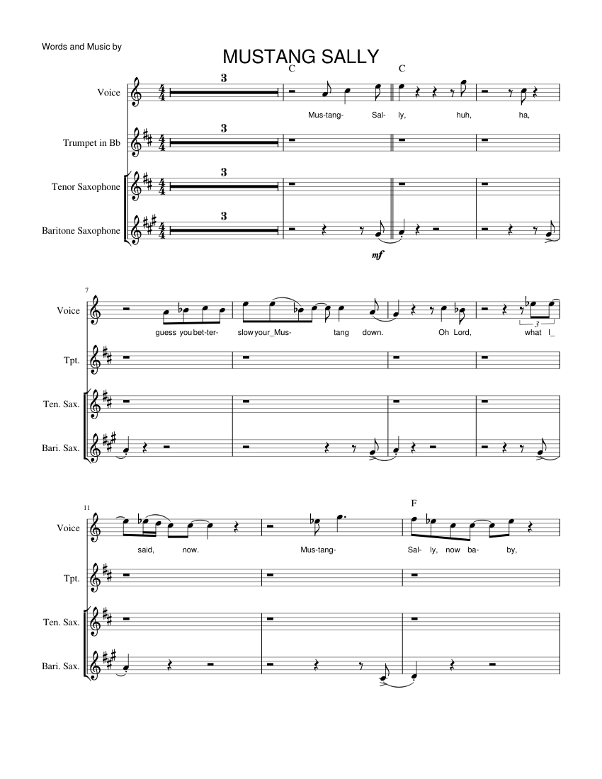 MUSTANG SALLY Sheet Music with Chords for Voice (other) (Solo ...
