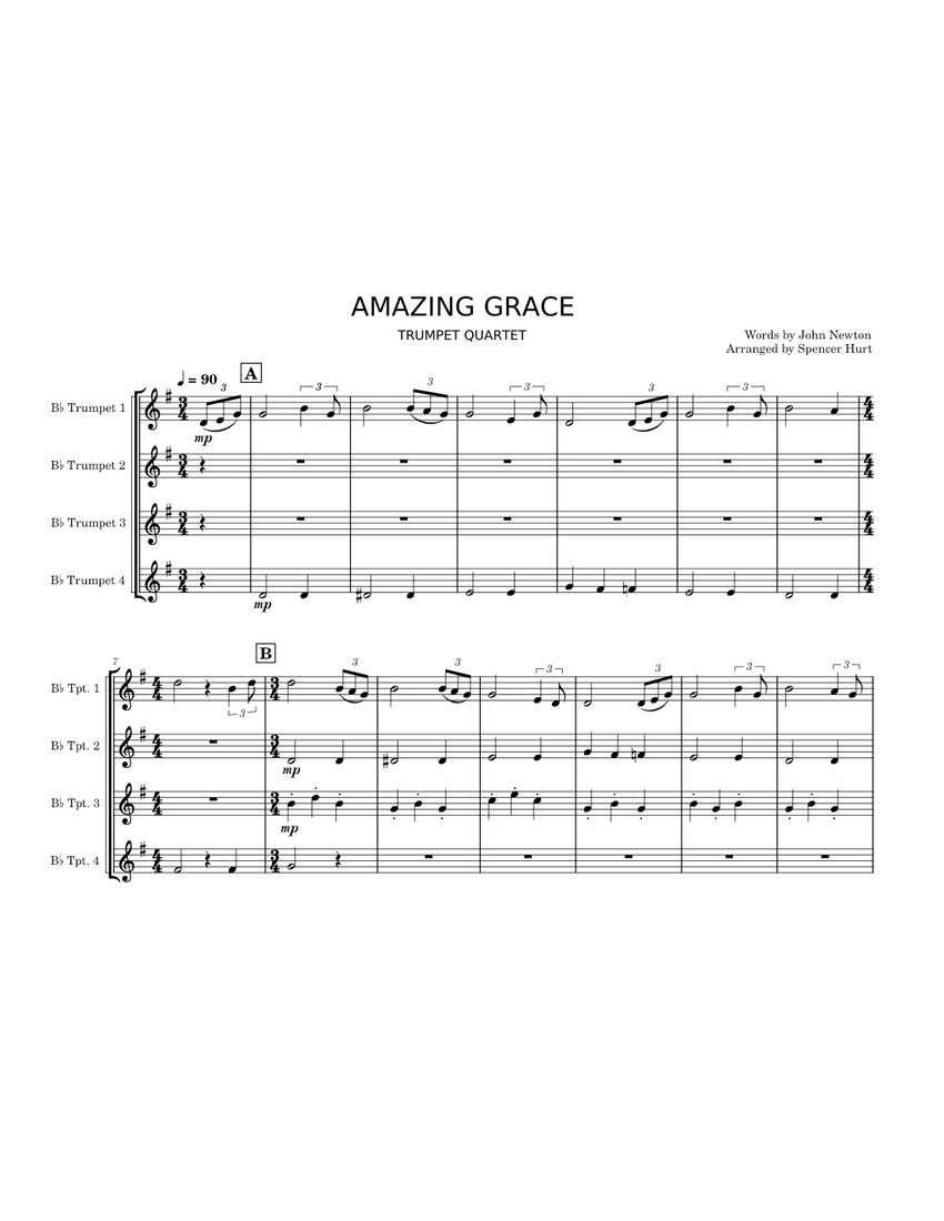 Amazing Grace - Trumpet Quartet Sheet music for Trumpet in b-flat ...