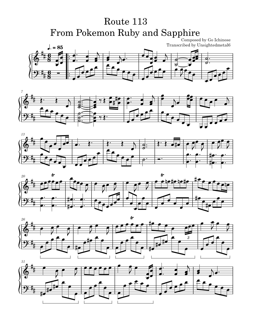 Route 113 - Pokemon Ruby and Sapphire Sheet music for Piano (Solo) Easy ...
