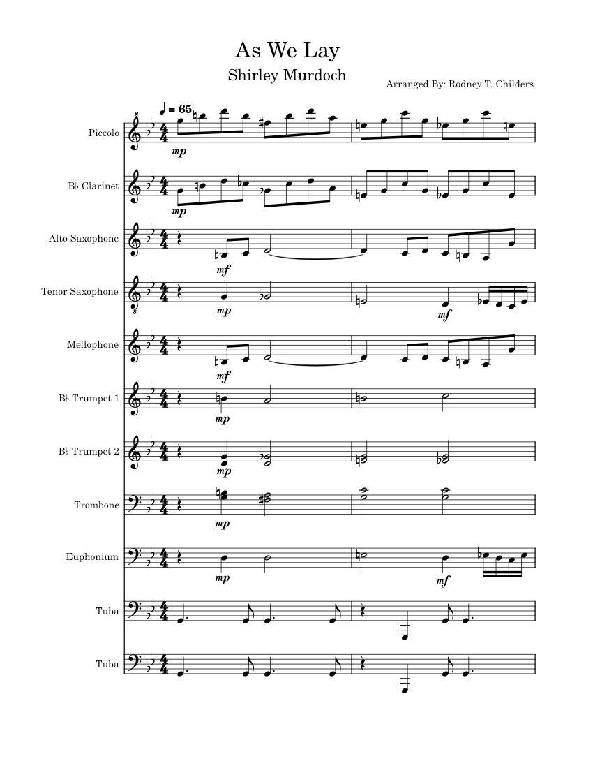 As We Lay Sheet Music for Trombone, Euphonium, Tuba, Mellophone & more instruments (Marching ...