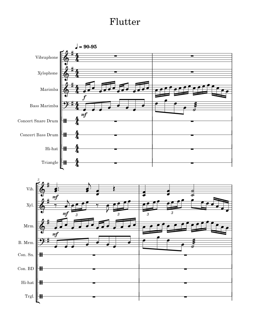 Flutter - Abigail Huey Sheet music for Vibraphone, Snare drum, Bass ...