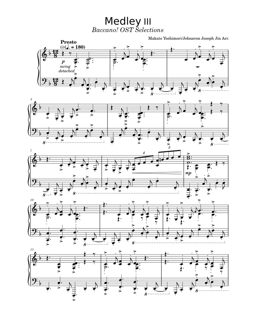 Baccano OST~ Spiral Melodies – Makato Yoshimori Medley III Sheet Music ...