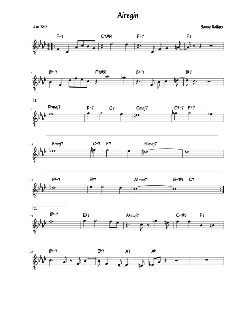 Airegin Sheet Music with Chords for Guitar (Solo) | MuseScore.com