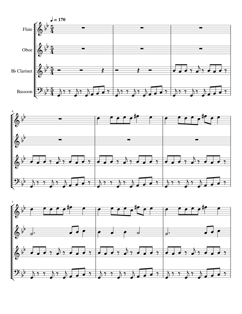 5:4 Harmonic minor composition Sheet music for Flute, Oboe, Clarinet in ...