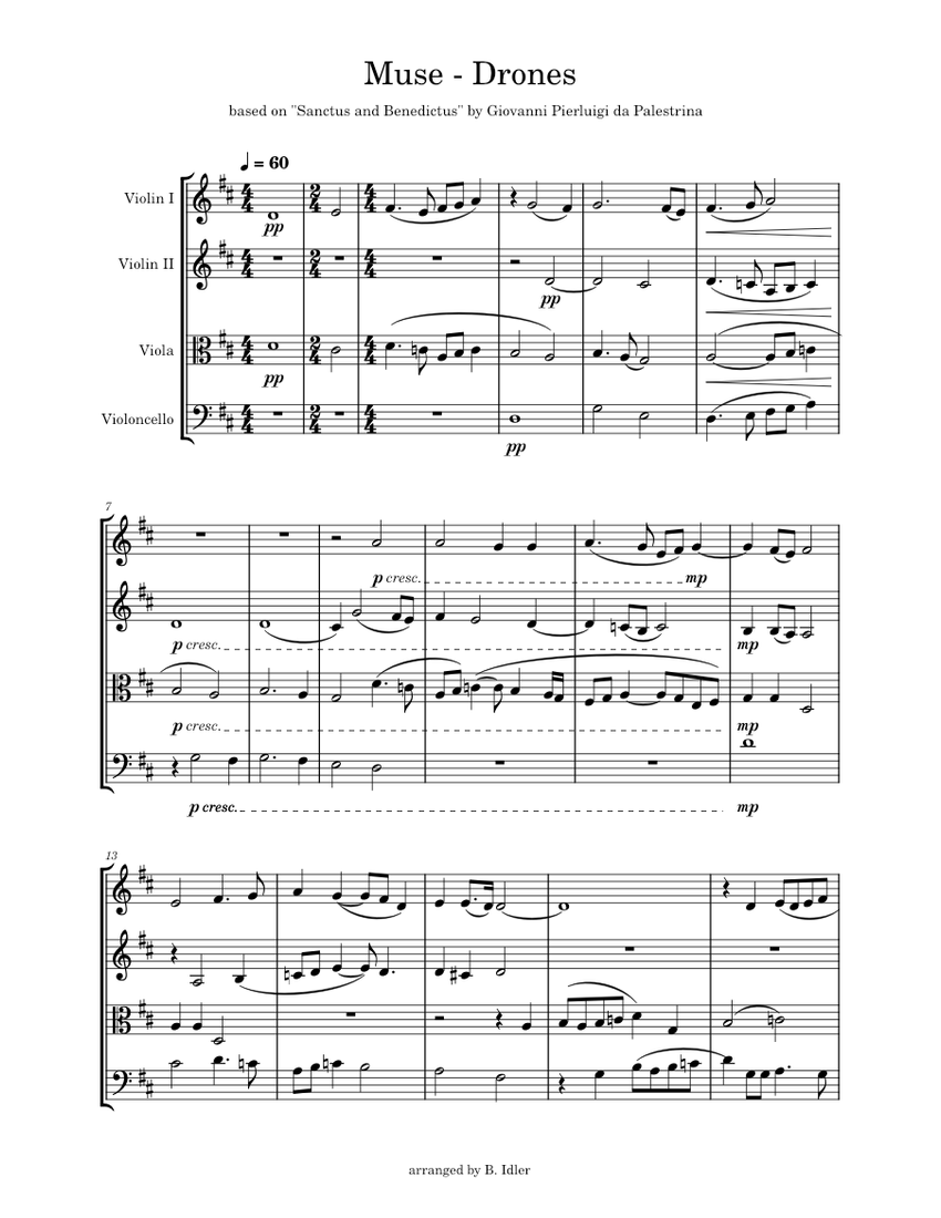 Drones – Muse Sheet Music for Violin, Viola, Cello (String Quartet ...