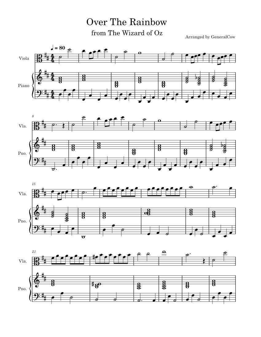 Over the rainbow – Judy Garland (Easy Viola Solo w/ Piano Accompaniment ...